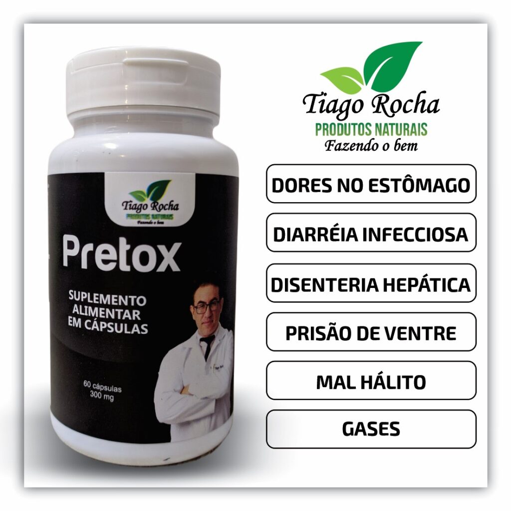 PRETOX Carvão Vegetal Tiago Rocha 60 Caps - Produtos Naturais Tiago Rocha